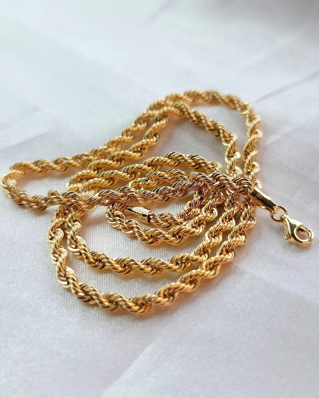 18K Gold Rope Chain Necklace, 18K Solid Gold Rope Chain 3.5mm_18.5 24 ...