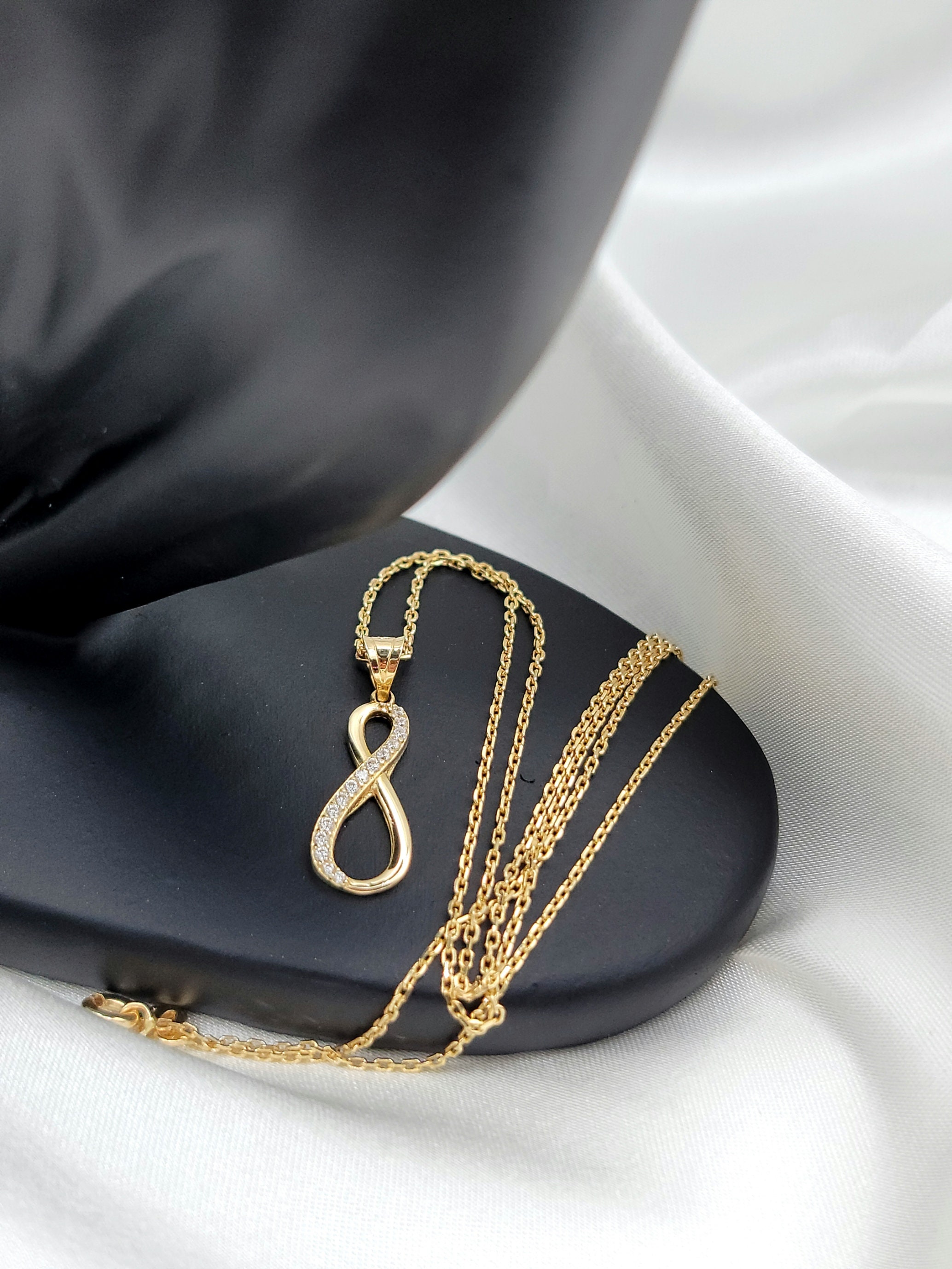 Solid Gold Infinity Necklace 14K Flat Cable Chain 17 - Etsy