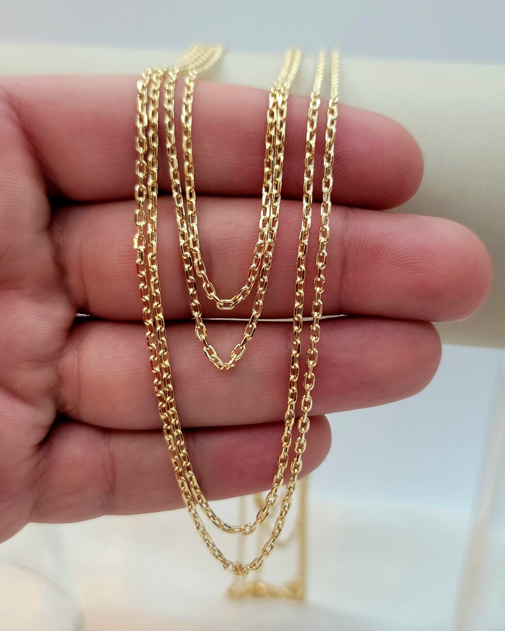 Solid 18K Gold Cable Chain Necklace: Real Gold Links, 1mm-2mm Thick - Etsy