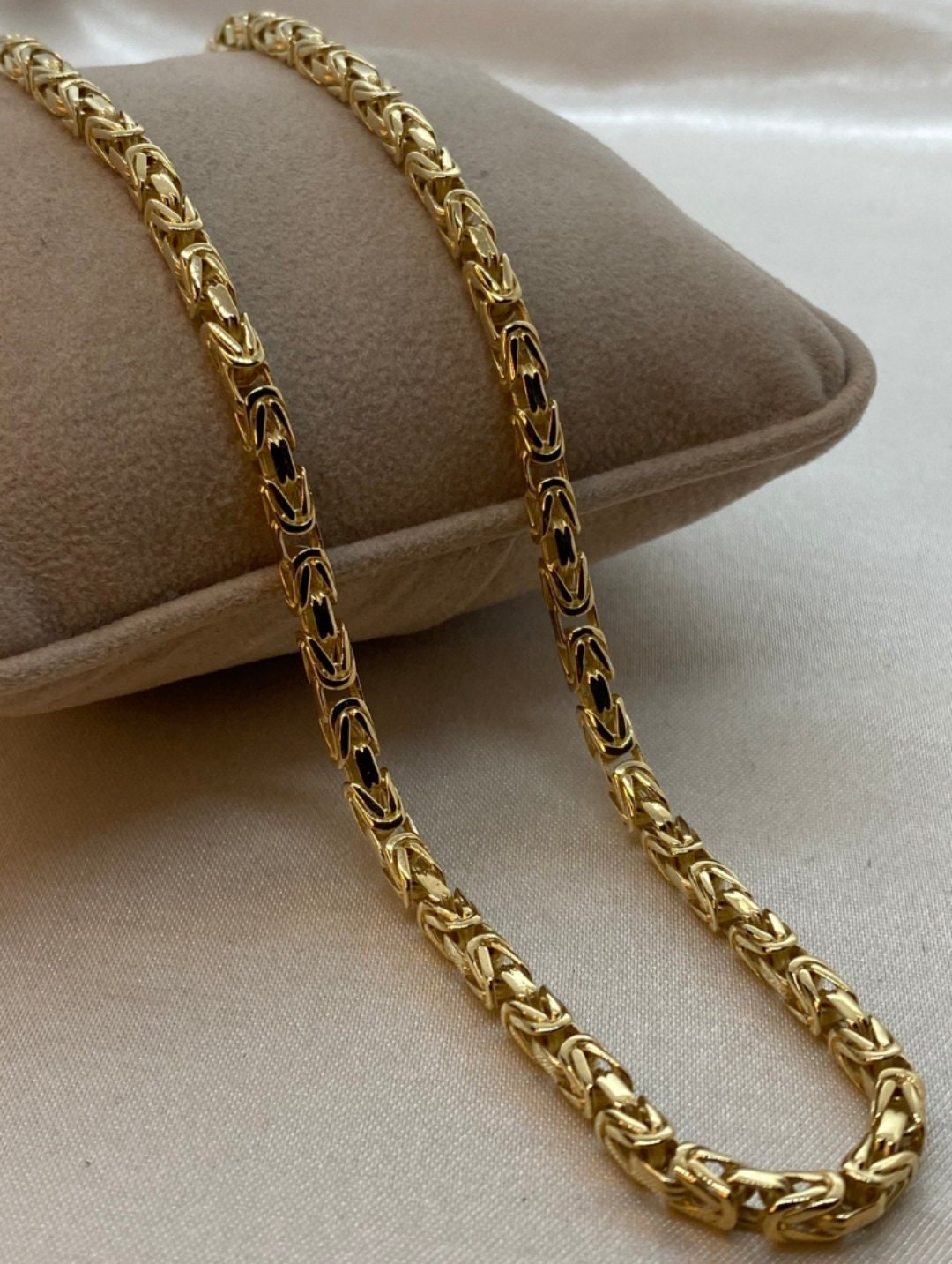 14K Solid Gold Byzantine Chain Necklace: 4mm Diamond-cut Link - Etsy