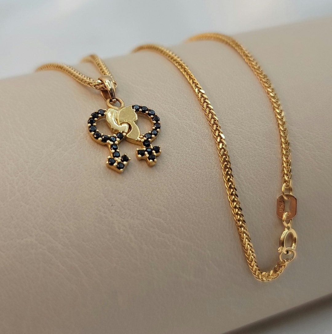 18K Solid Gold Transgender Symbol Necklace: Franco Chain, Cubic ...