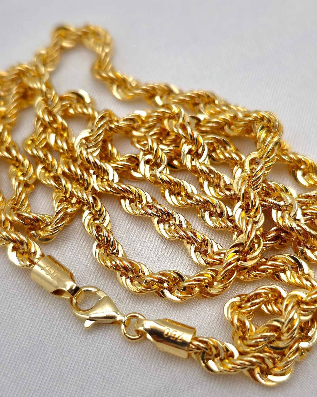 18K Solid Gold Rope Chain Necklace, Diamond-cut (4MM Thick) - Etsy