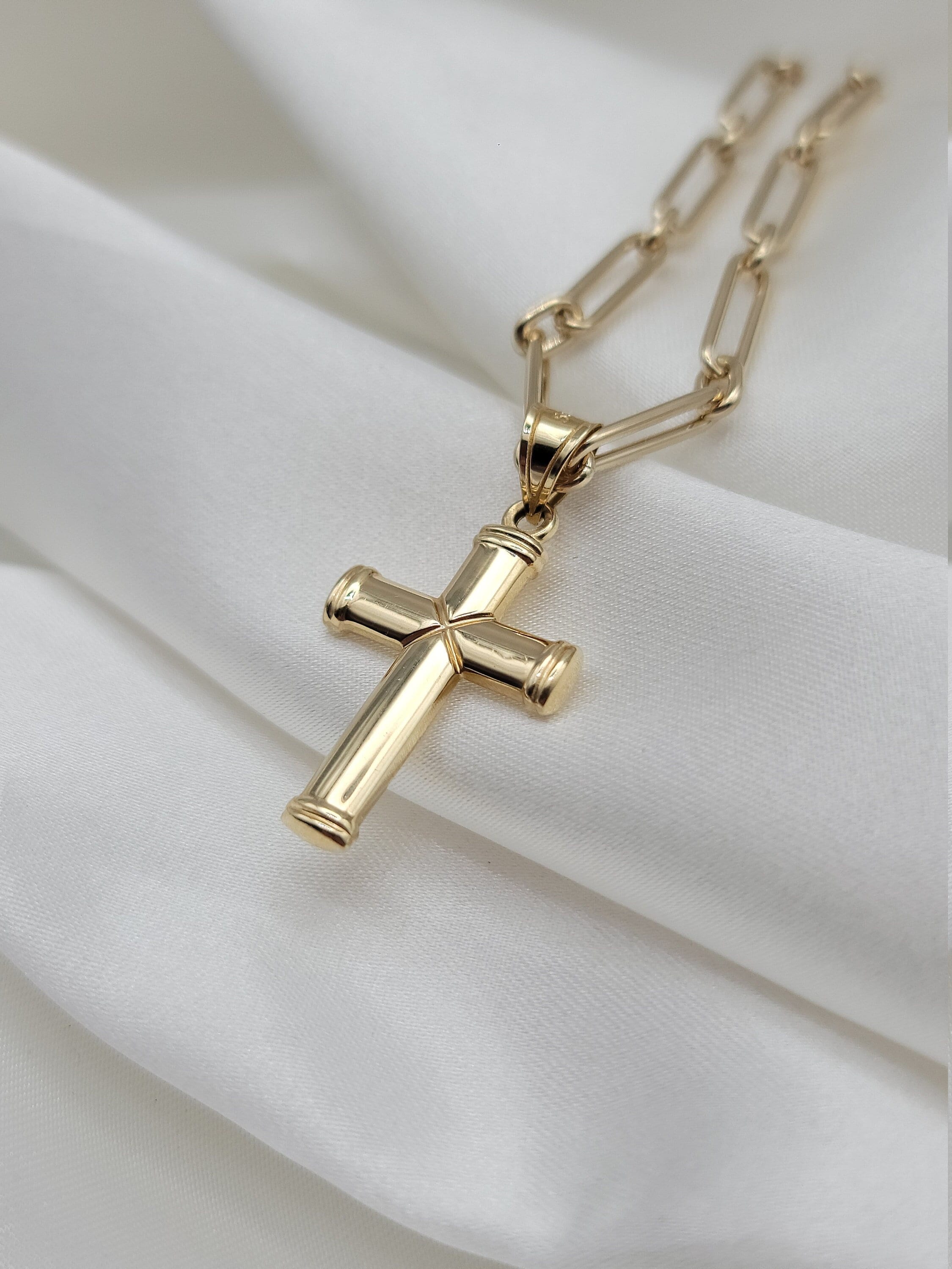 14K Solid Gold Cross Necklace / Diamond-cut Double Sided | Etsy