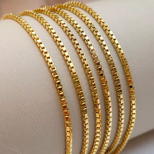 18K Solid Gold Box Chain Necklace, Real 18K Gold Box Links Chain, Solid ...