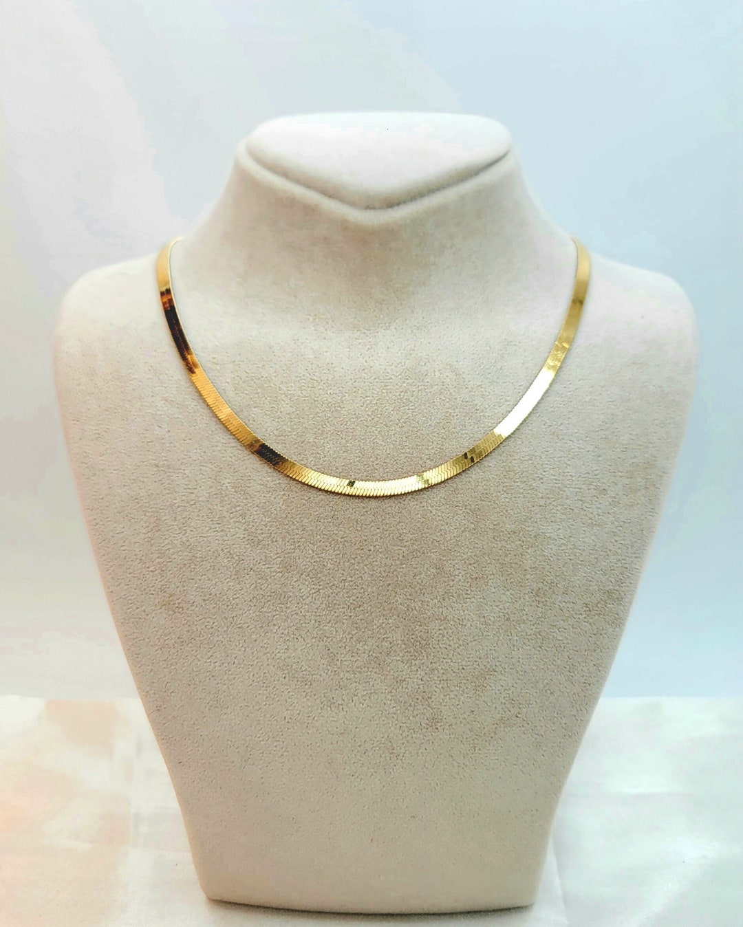 18K Solid Gold Herringbone Necklace, 18K Real Gold Snake Herringbone ...