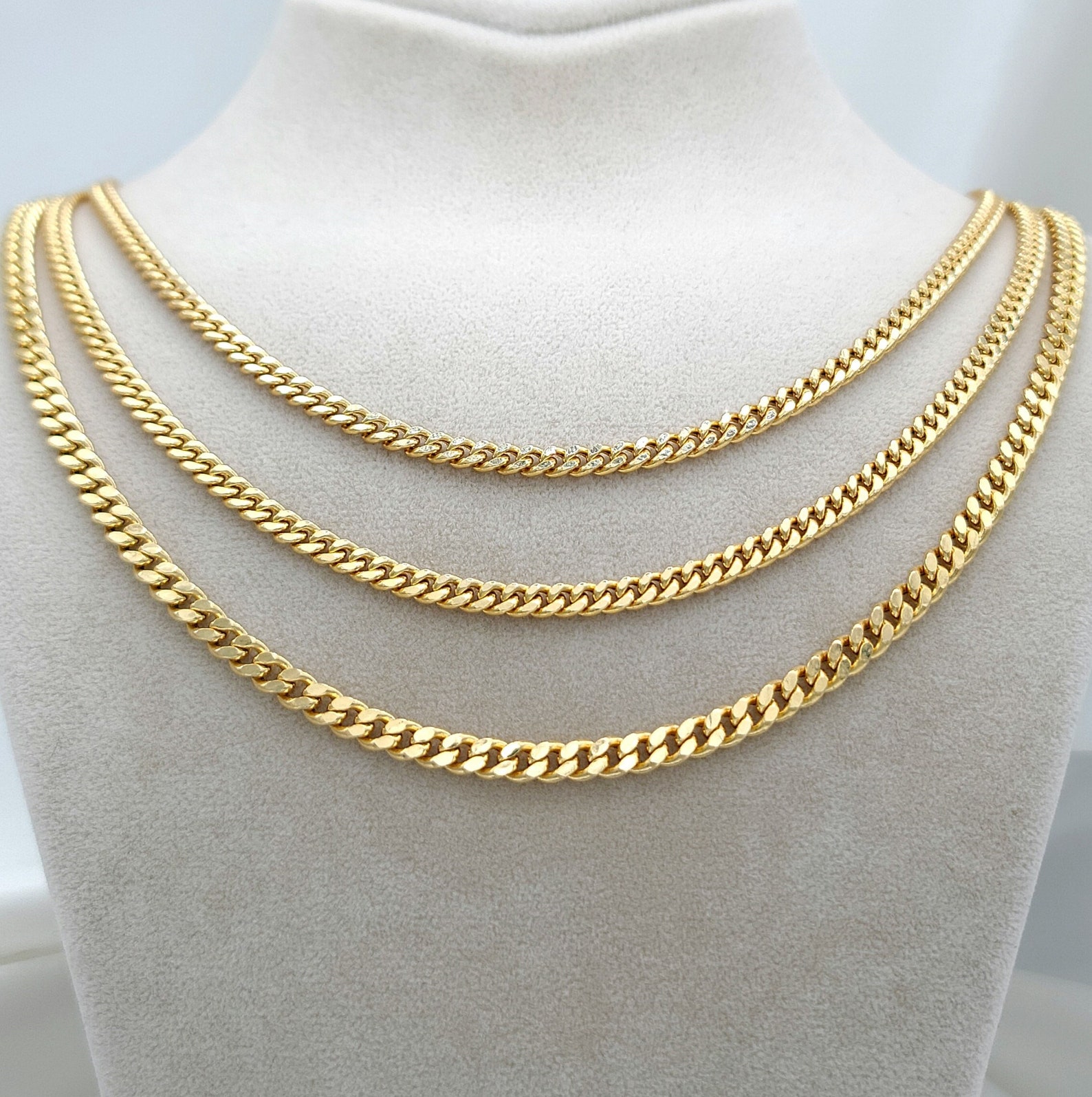 14K Solid Gold Cuban Chain Necklace/ Real 14K Solid Gold Miami - Etsy