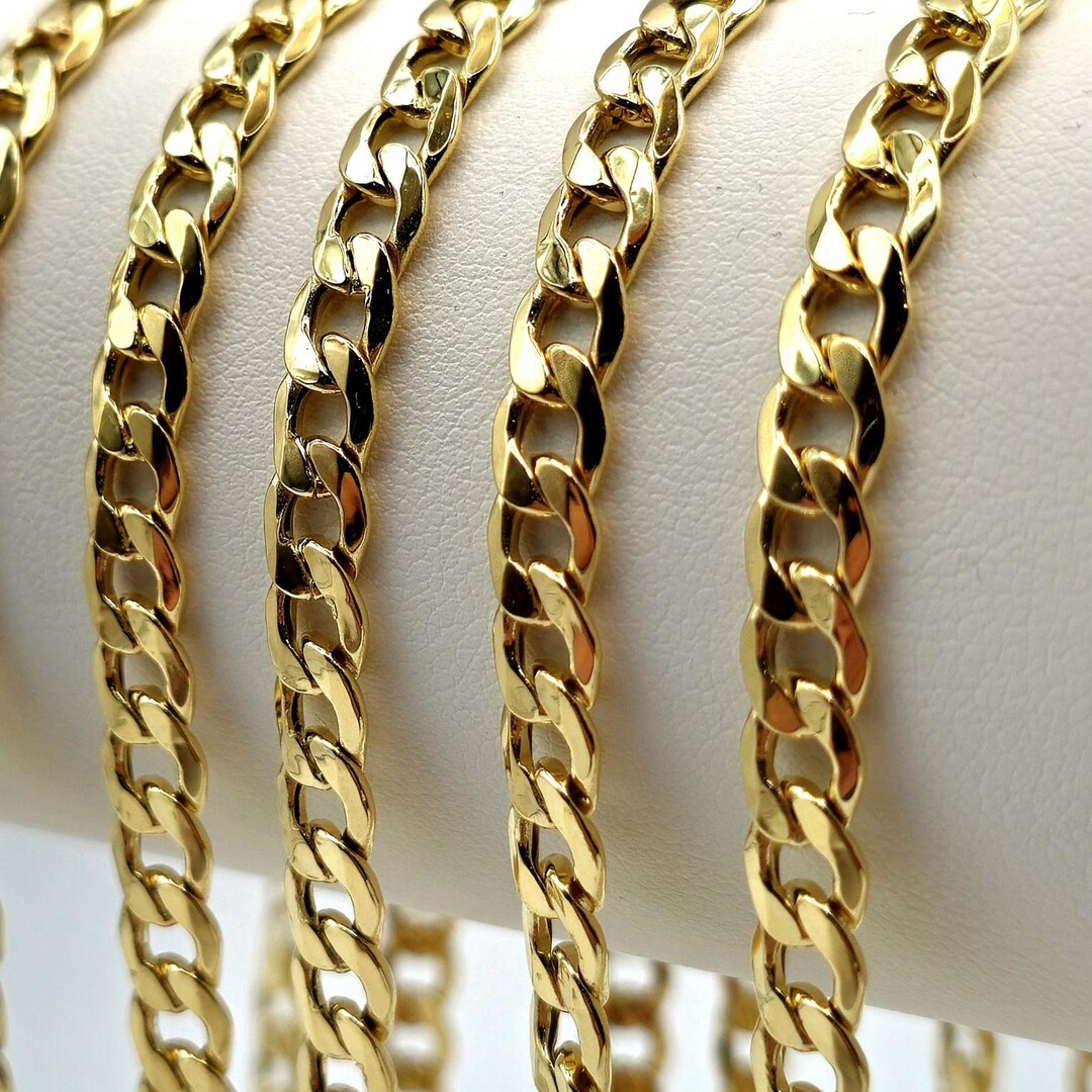 18K Gold Curb Chain Necklace, Solid 18K(750) Yellow Gold Cuban Link ...