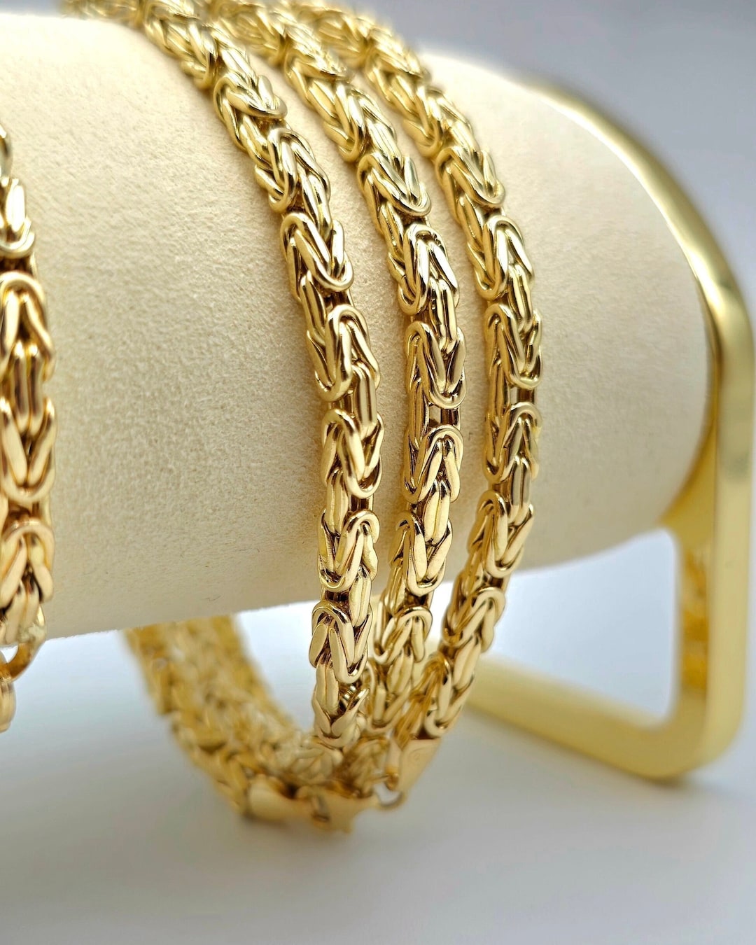 18K Solid Gold Byzantine Chain Necklace or Bracelet Set (3.5MM Thick ...