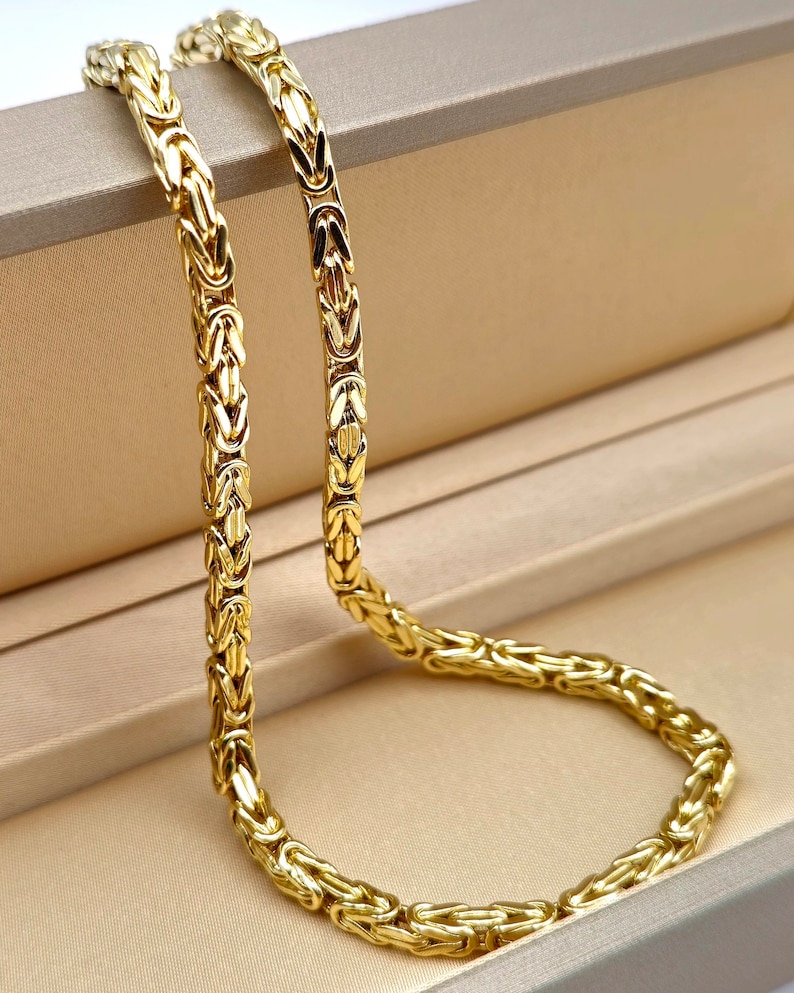 18K Solid Gold Byzantine Chain Necklace or Bracelet Set (3.5MM Thick ...