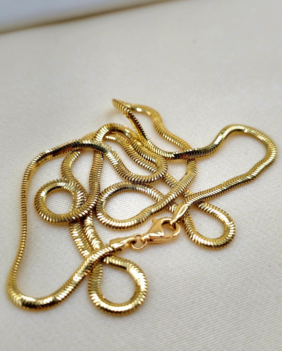Solid 18K Gold Snake Chain Necklace, Snake Herringbone 18K Gold Choker ...