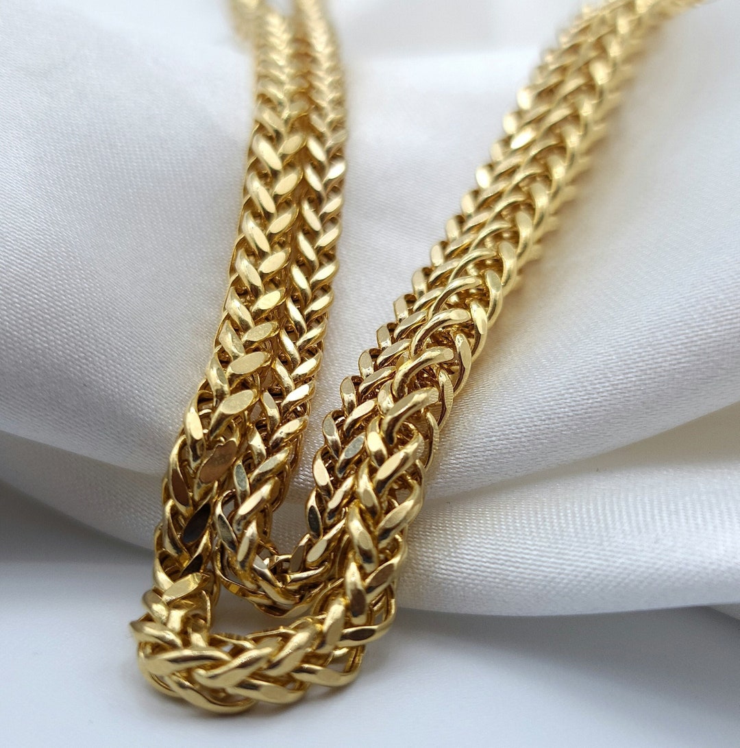 14K Solid Gold Franco Chain Necklace, Real 14K Foxtail-franco Link ...