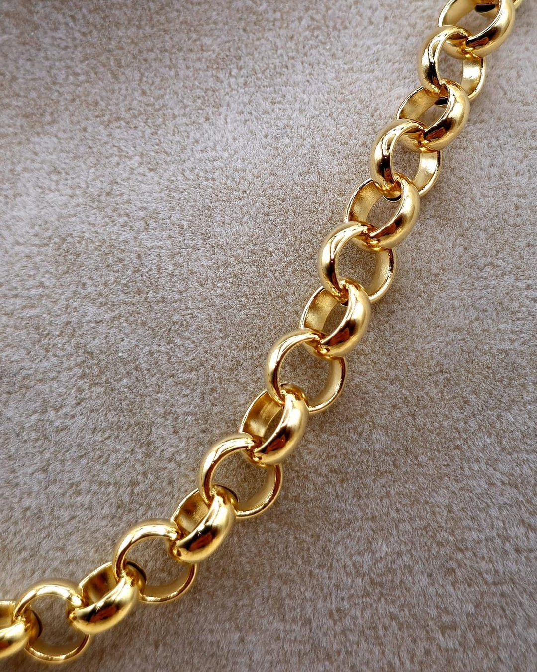 Solid 18K Gold Rolo Chain Necklace: 7.5MM Thick Yellow Gold Round Link ...