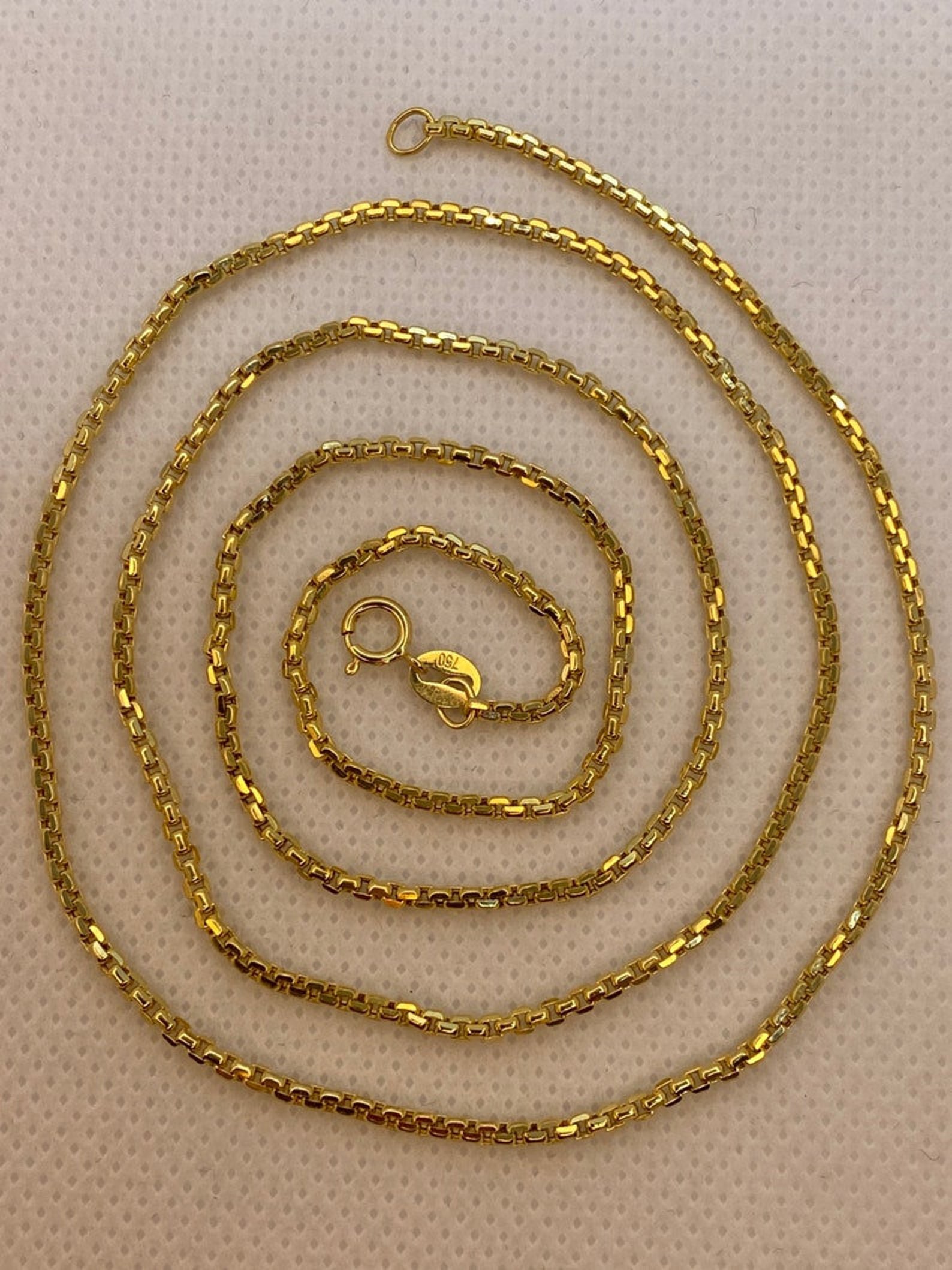 18K Solid Yellow Gold Box Chain Necklace 202224 Inches 2mm - Etsy