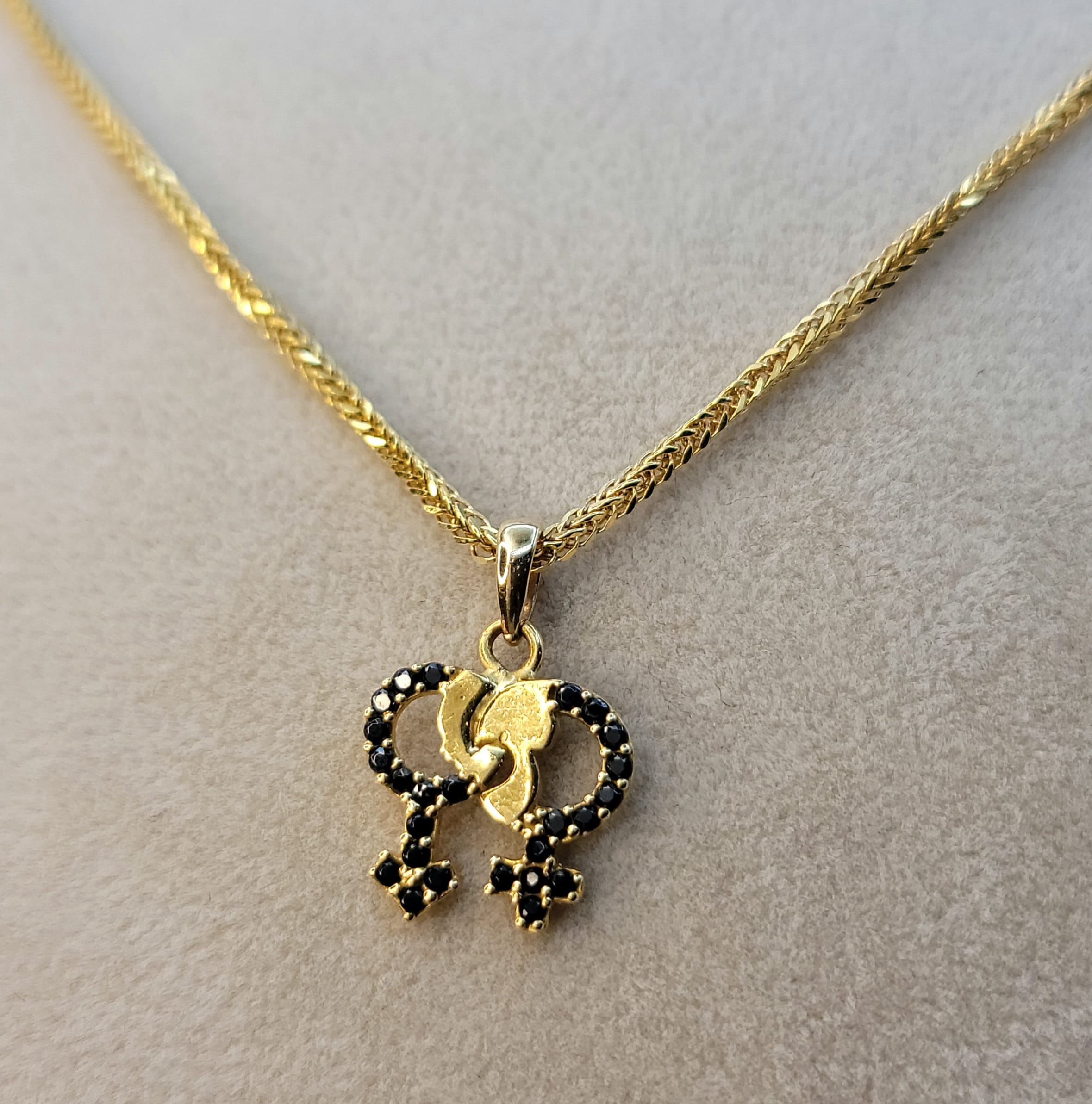 18K Solid Gold Transgender Symbol Necklace: Franco Chain, Cubic ...