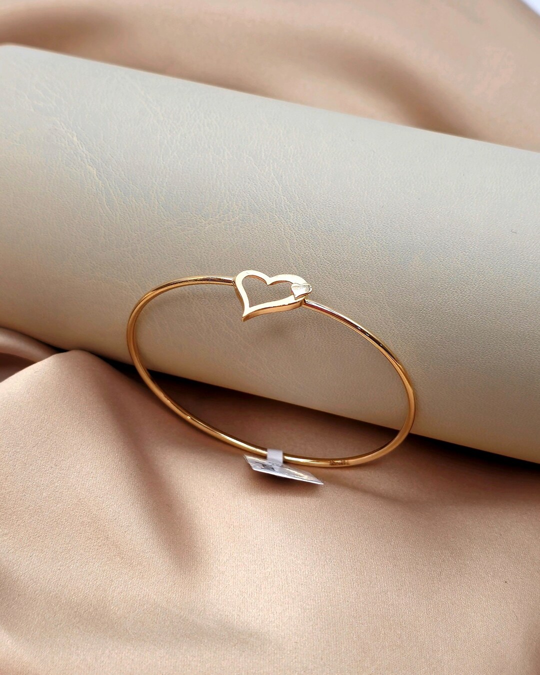 18K Solid Gold Love Heart Bracelet, Cuff Bangle Bracelet, Real 18K Gold ...