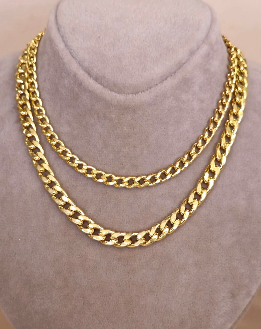 18K Solid Gold Curb Link Chain Necklace, 18K Pure Gold Miami Cuban ...