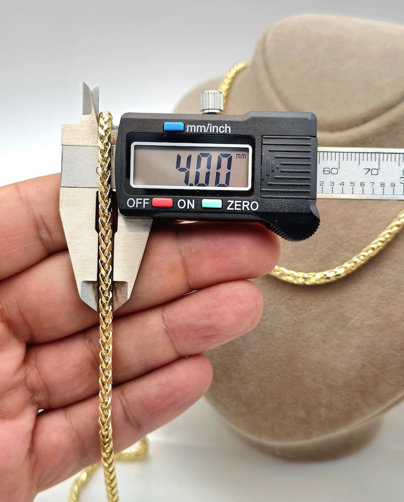 18K Solid Gold Franco Chain Necklace: Diamond-cut Round Foxtail Design ...