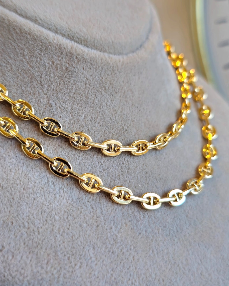 18K Solid Gold Anchor Chain Necklace: 4mm-4.5mm Yellow Gold Link - Etsy