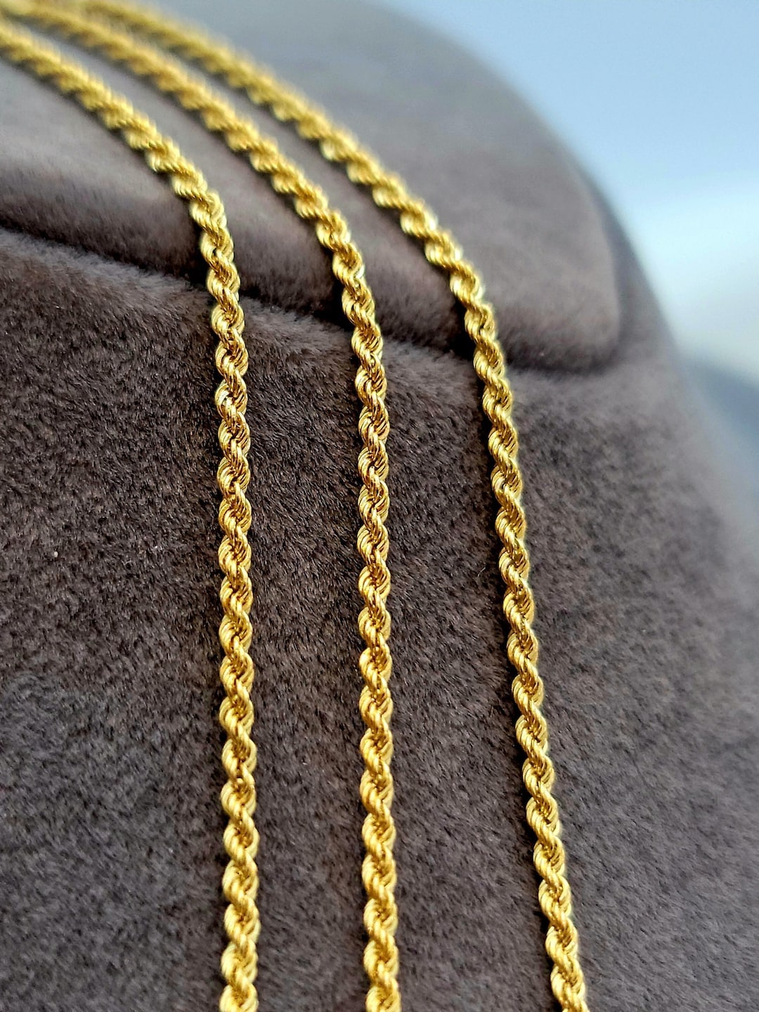 18K Solid Gold Rope Chain Necklace: Twisted Yellow Gold, 18 Inch - Etsy