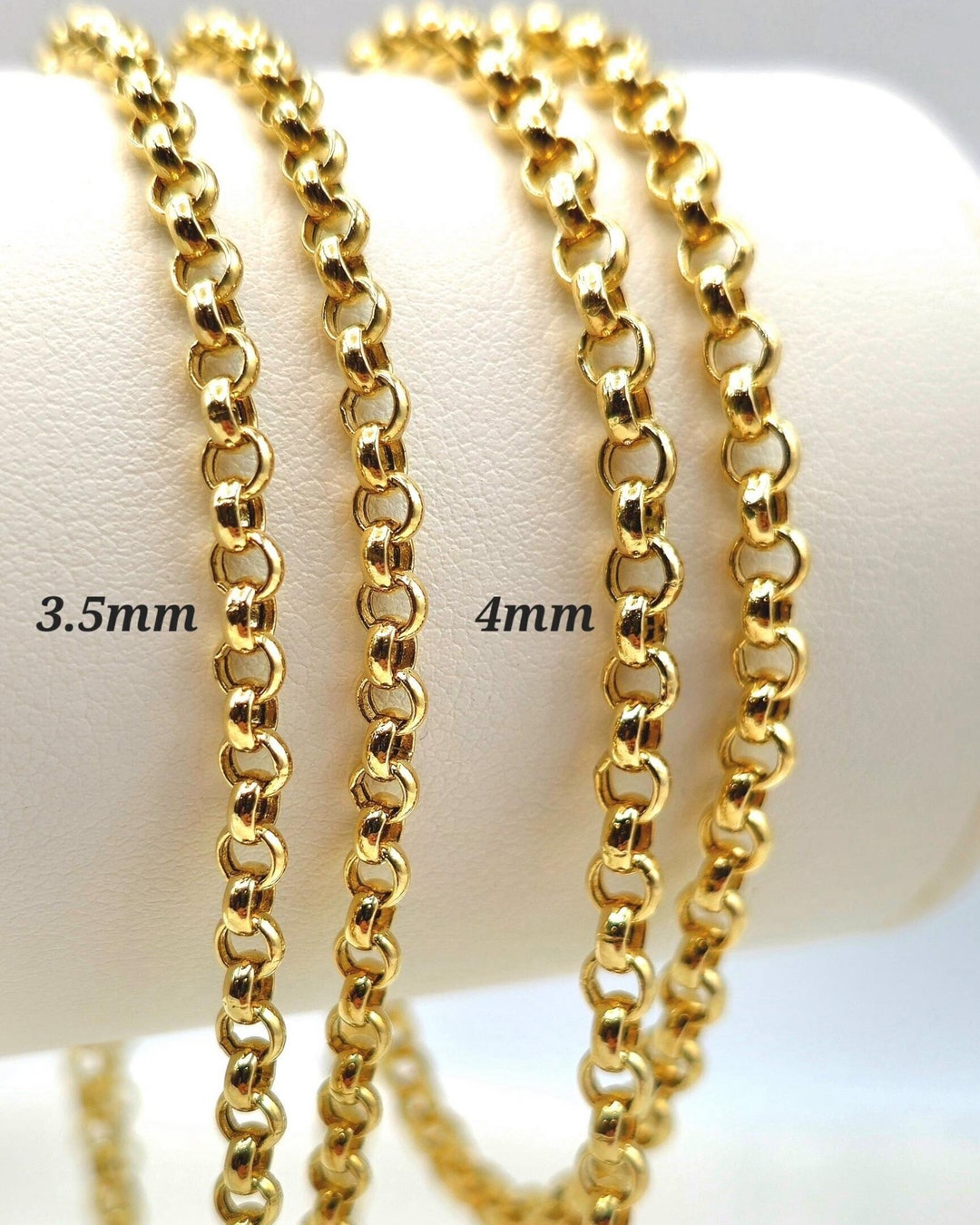 14K Solid Gold Rolo Chain Necklace, Pure 14K Yellow Gold Rolo Link ...