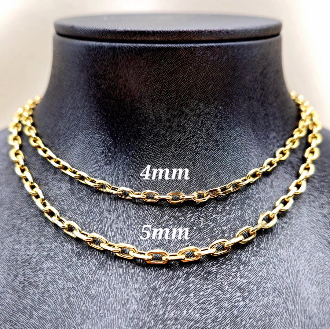 14K Solid Gold Cable Chain Necklace: 4mm-5mm Diamond-cut Links - Etsy