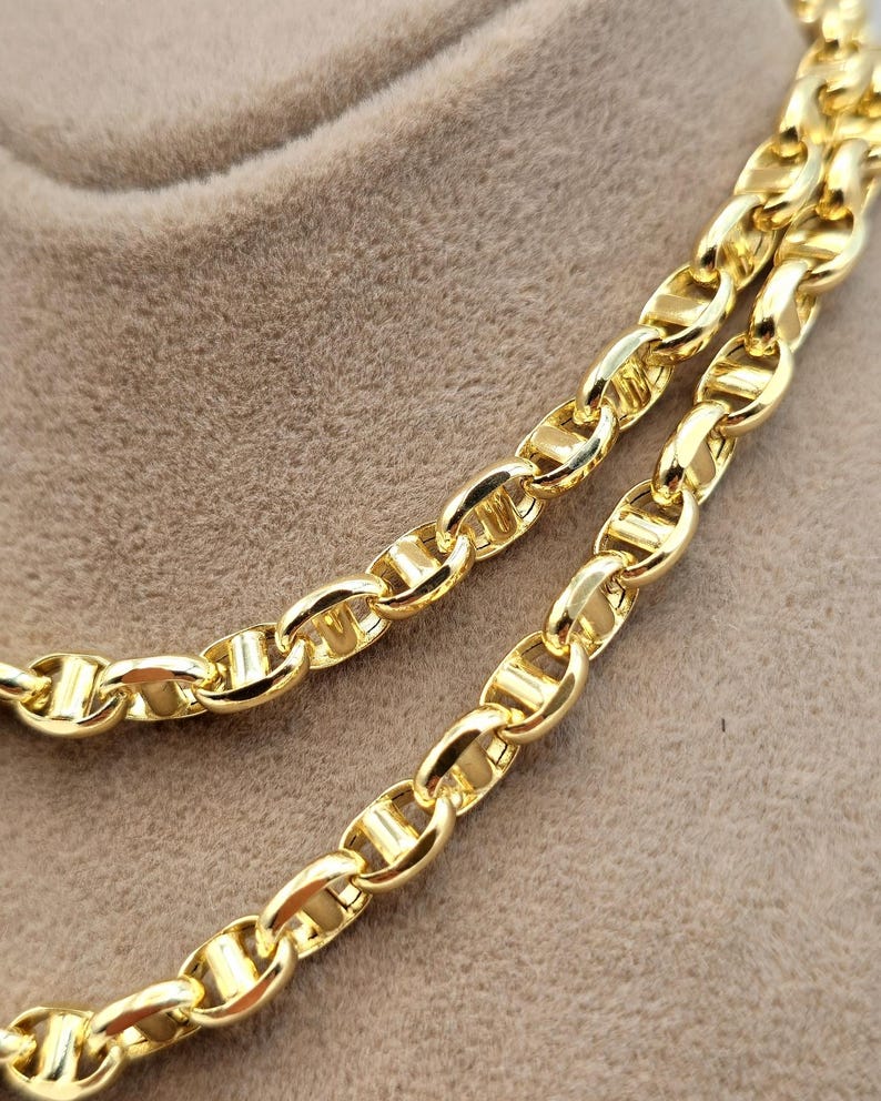 18K Solid Gold Anchor Chain Necklace: Mariner Style, Unisex (5.85mm ...