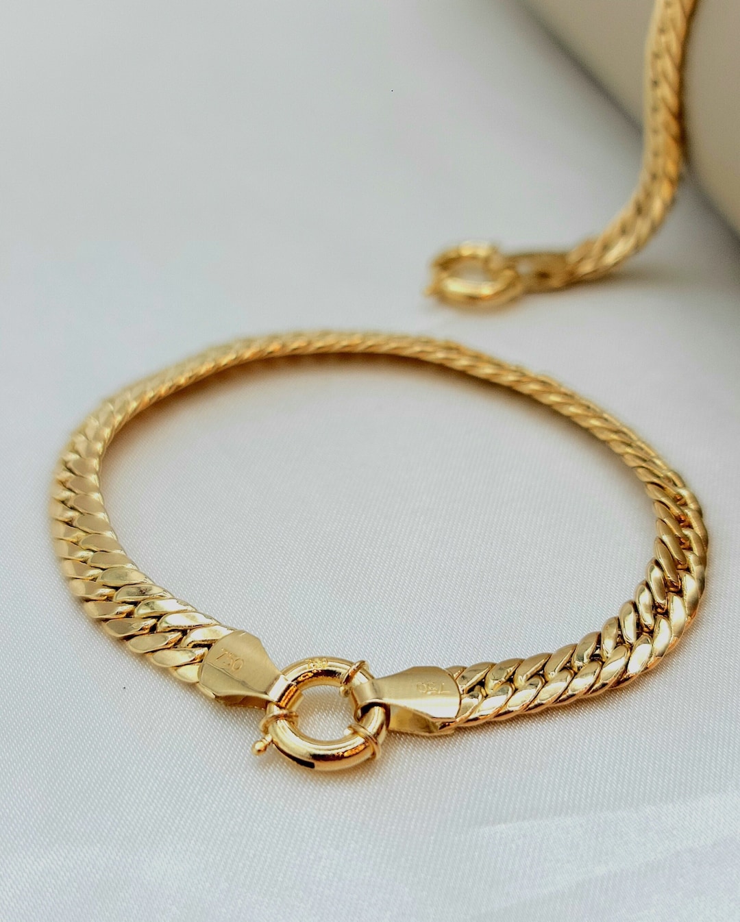 18K Solid Gold Curb Chain Bracelet, Pure 18K Gold Curb Link Bracelet for Men/women, 5.6mm_7,7.25 ...