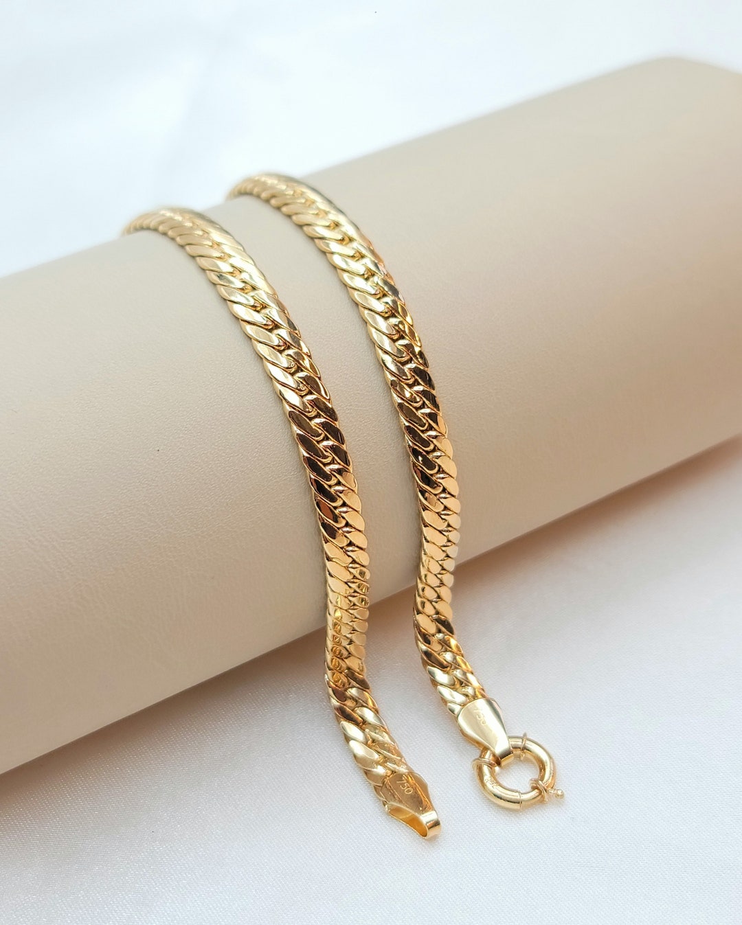 18K Solid Gold Curb Chain Bracelet, Pure 18K Gold Curb Link Bracelet for Men/women, 5.5mm_7-8.5 ...