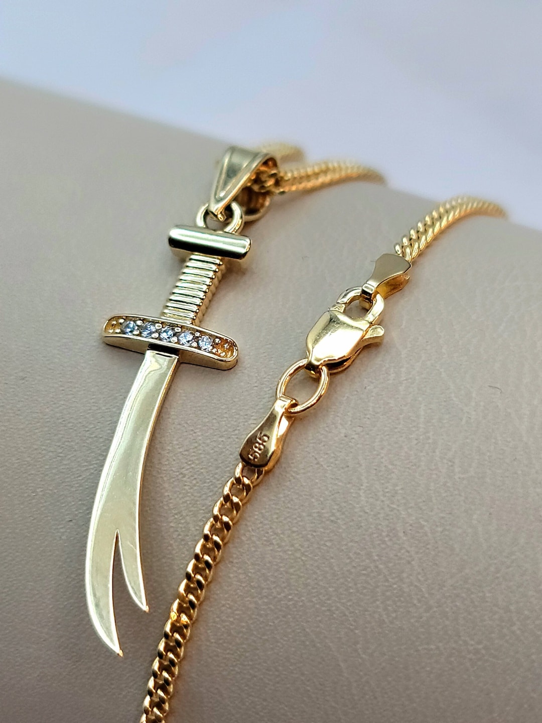 14K Solid/real Gold Sword Necklace, 14K Real Gold Cuban Chain, Men's ...