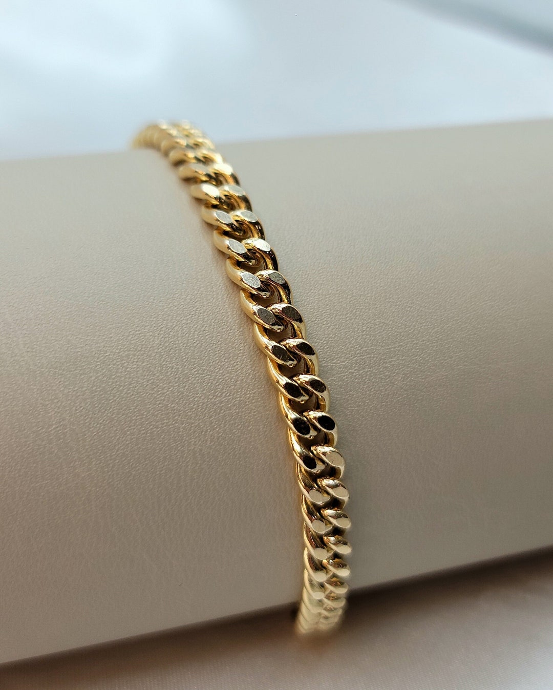 14K Solid Gold Curb Cuban Bracelet Chain, Real 14K Yellow Gold Bracelet, 6mm Wide_7"- 9" Curb ...