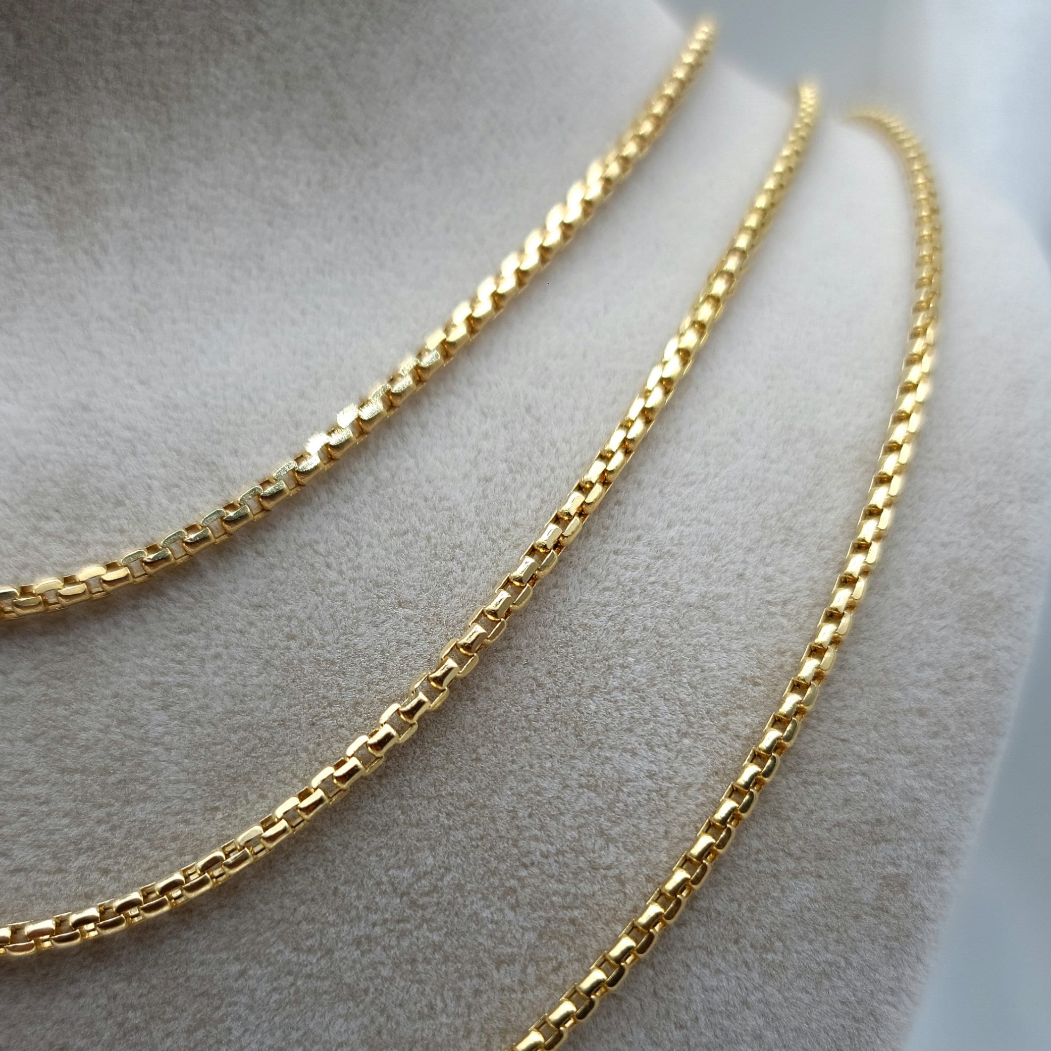14K Solid Gold Box Chain Necklace/ 19 3/4 - 24 (2.5mm - 3.5mm) Solid ...
