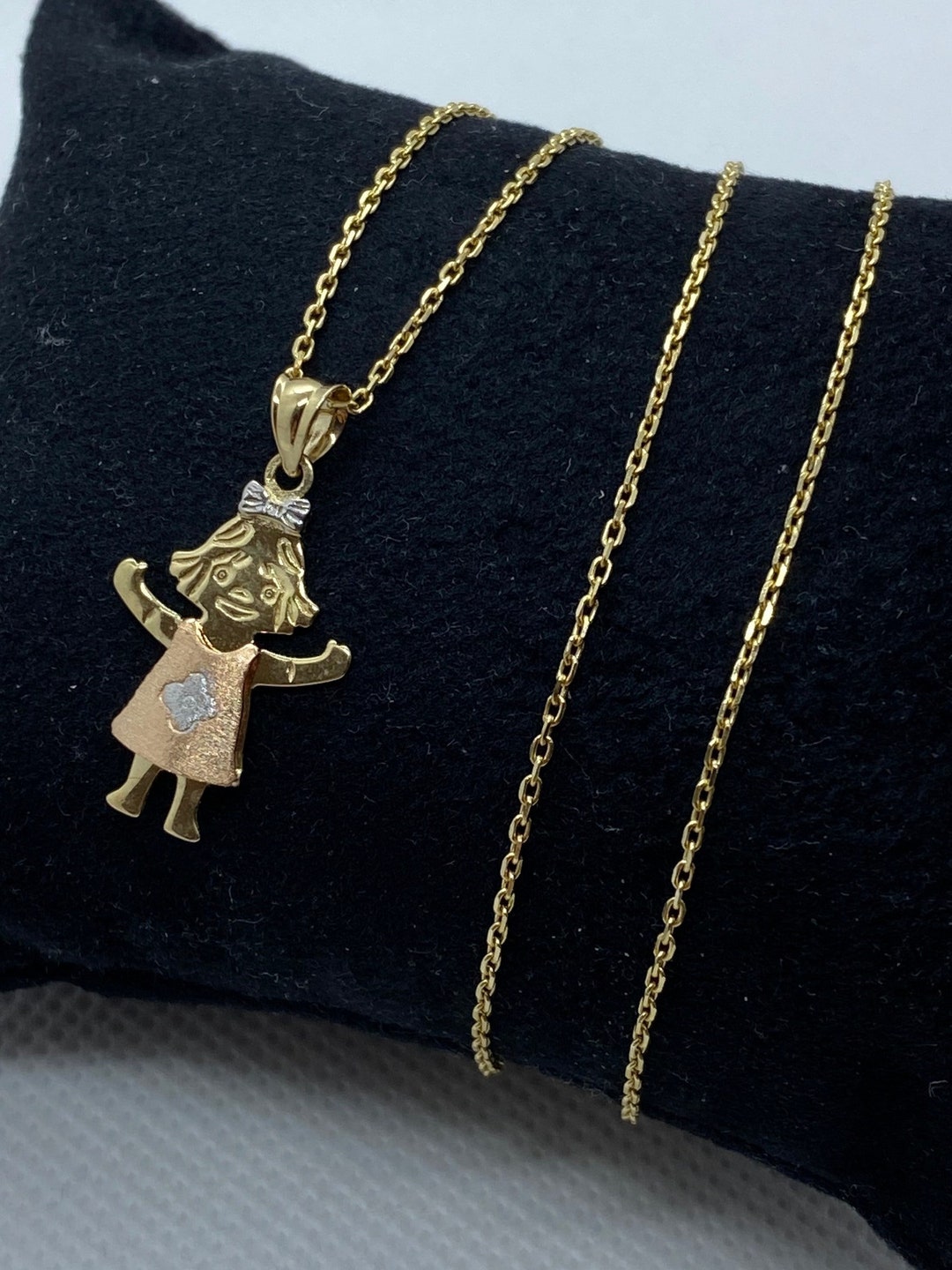 14k Solid Gold Little Girl Necklace 19.5 Inches 1mm - Etsy