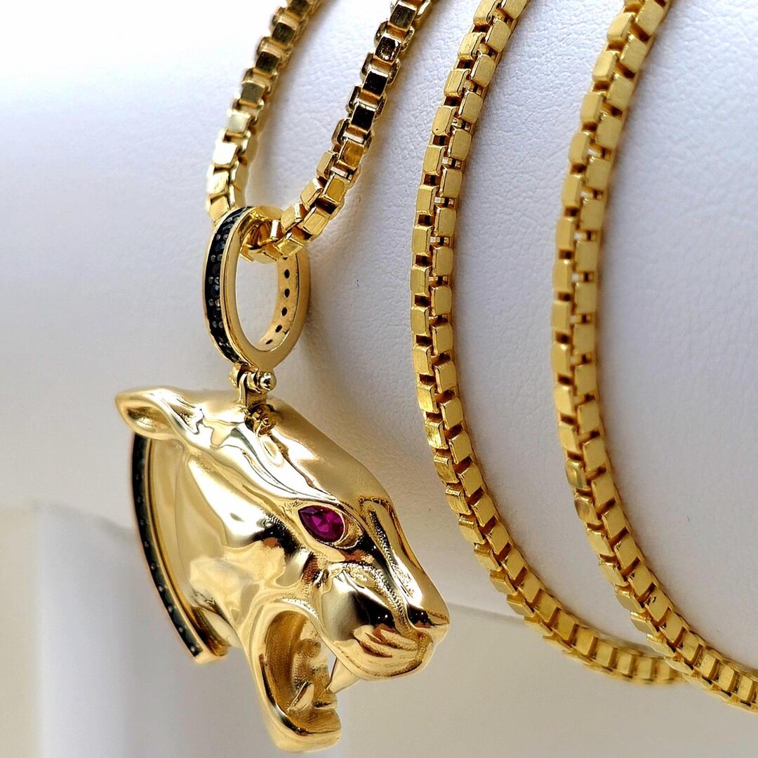 18K Solid Gold Tiger Pendant Necklace With Box Chain, 18K Gold King ...