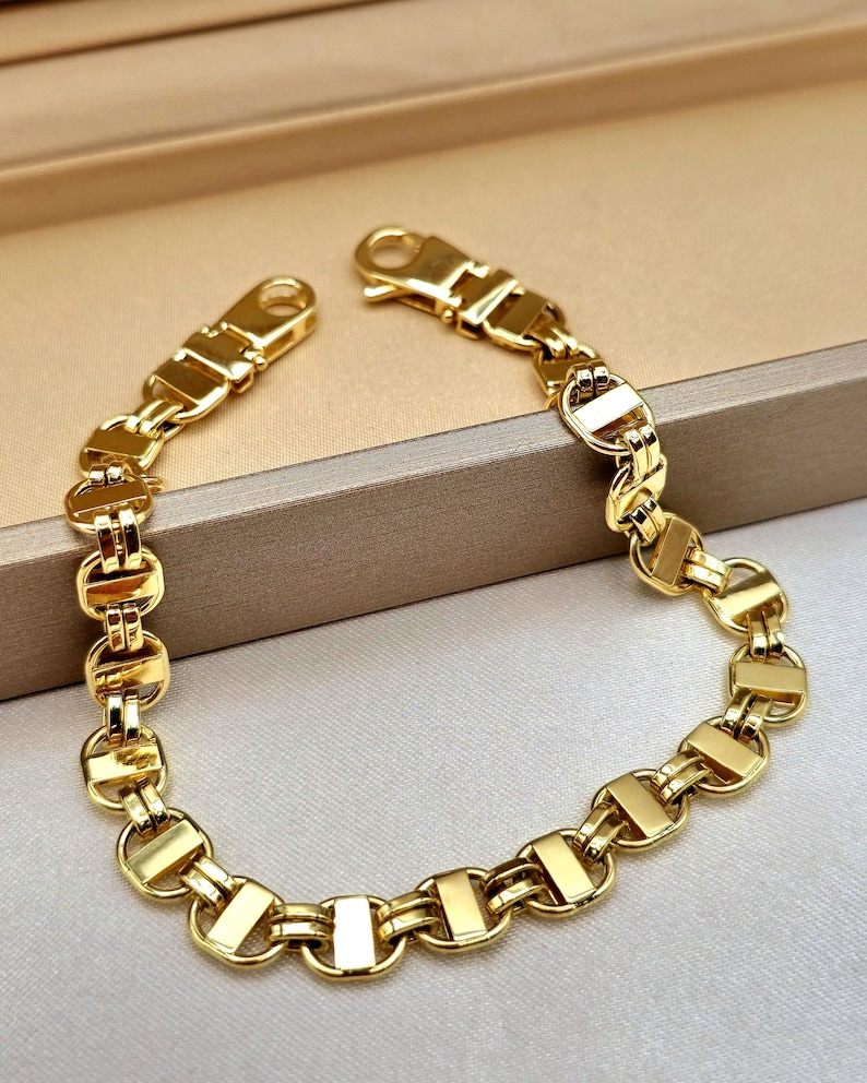 18K Solid Gold Anchor Bracelet: Mariner Chain, 6.5mm Thick - Etsy