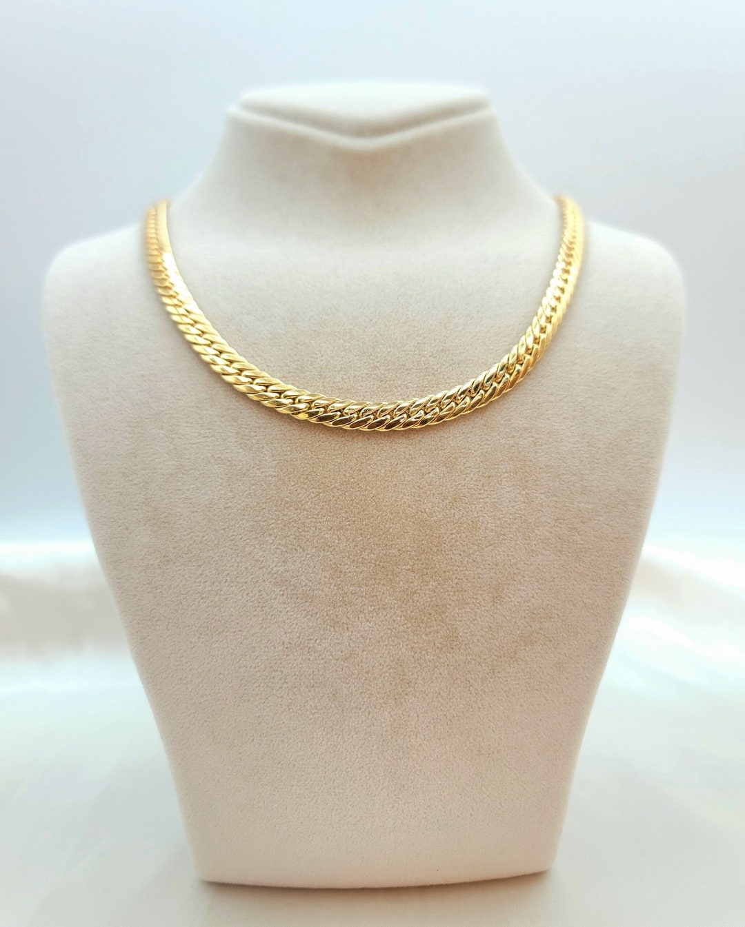 18K Solid Gold Curb Chain Necklace, Genuine 18K Gold Curb Link Chain ...
