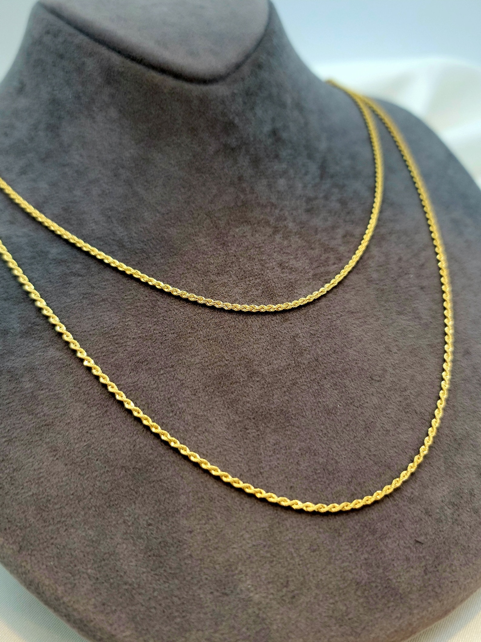 18K Solid Gold Rope Chain Necklace: Twisted Yellow Gold, 18 Inch - Etsy