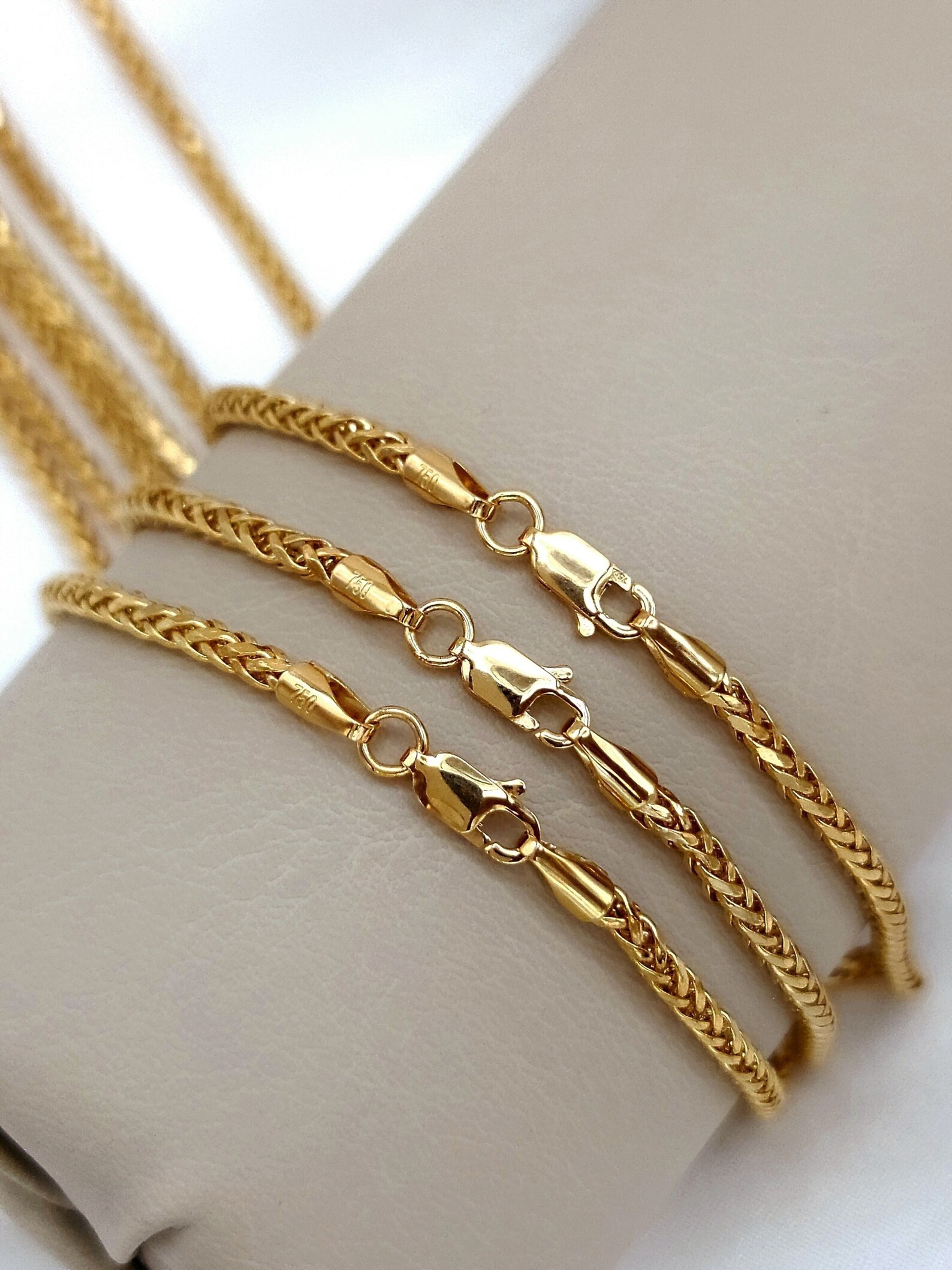 18K Solid Gold Franco Chain Necklace: Diamond-cut Round Foxtail Design ...