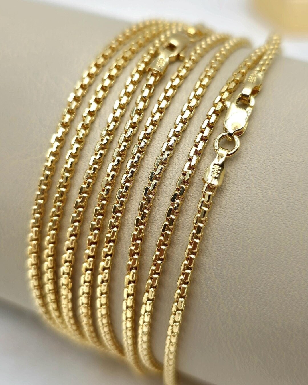 18K Solid Gold Box Chain, 18K Pure Yellow Gold Box Necklace, Diamond ...