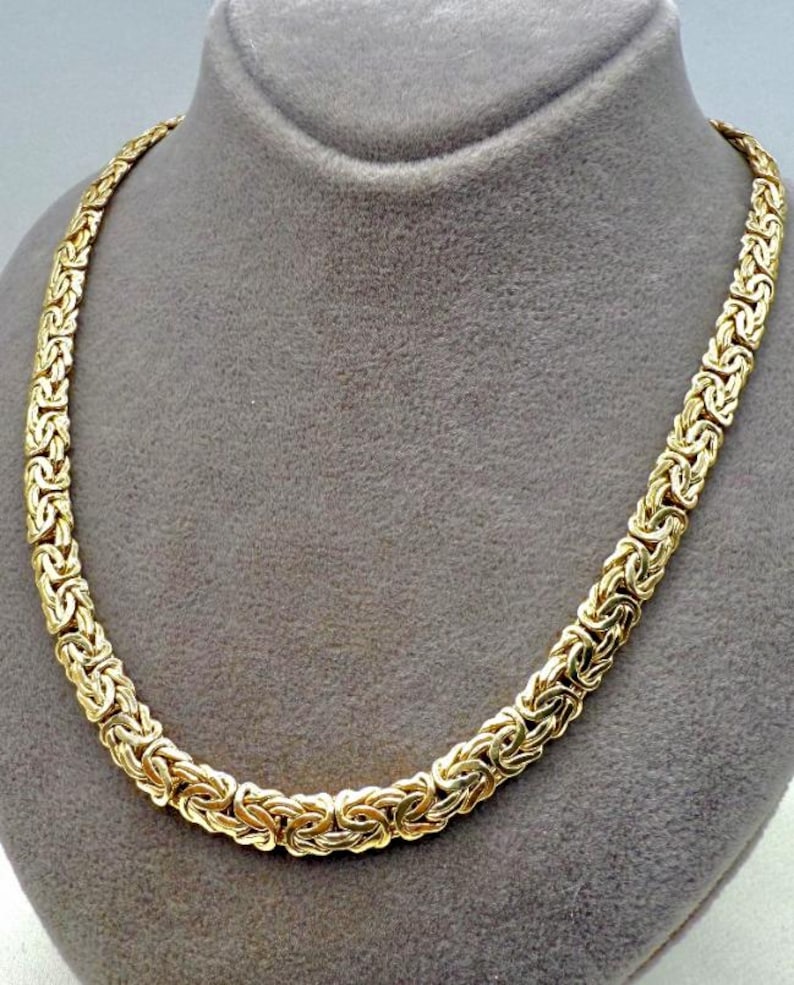 14K Solid Gold Flat Byzantine Chain Necklace: 6mm Thick Yellow Gold - Etsy
