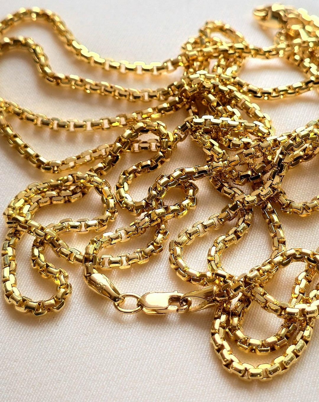 18K Solid Gold Diamond-cut Box Chain Necklace - 2.5MM Thick Real Gold ...