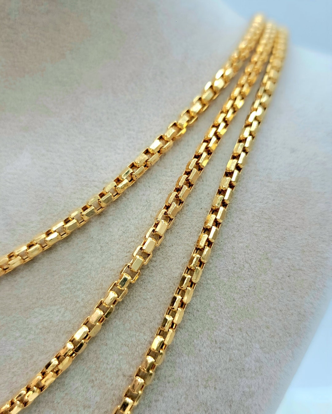 Pure 18K Solid Gold Box Chain Necklace, 18K Solid Gold Box Link Chain ...
