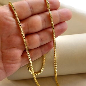 18K Solid Gold Box Chain Necklace, 18K Pure Gold Box Link Necklace, 3MM ...