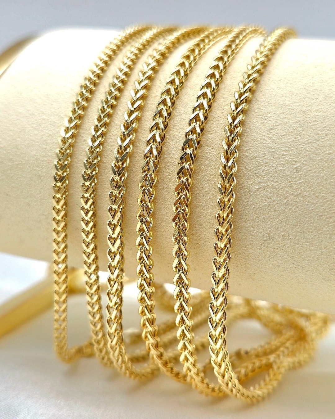 18K Solid Gold Franco Chain Necklace: Foxtail Link, Real Gold for Men ...