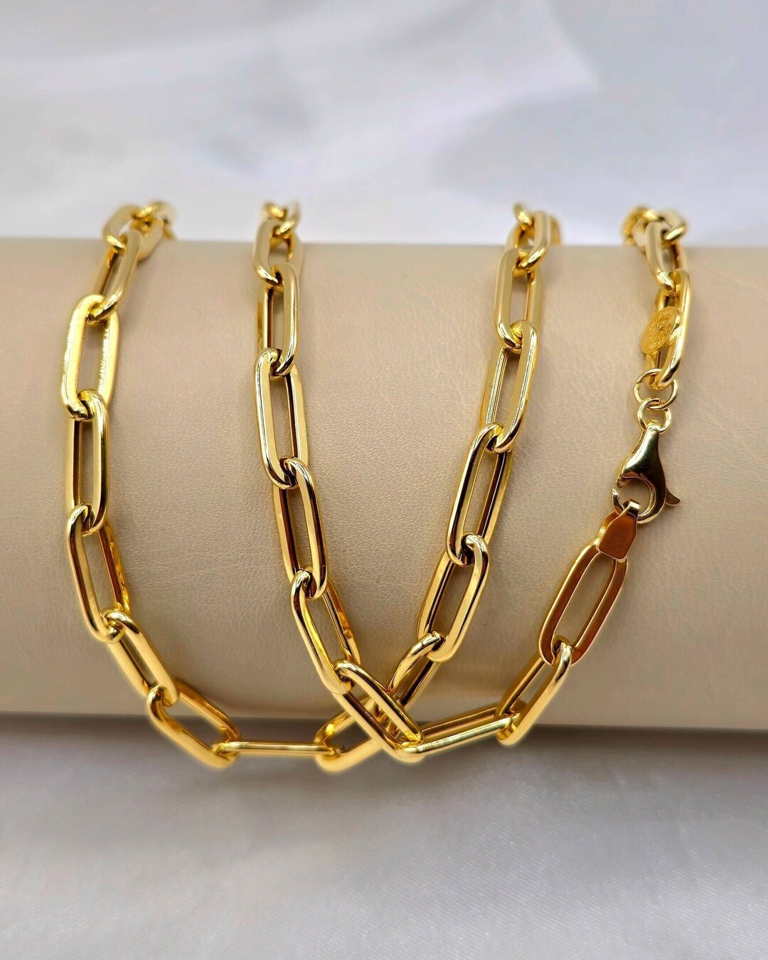 18K Solid Gold Paperclip Chain Necklace, Real 18K Yellow Gold Paperclip ...