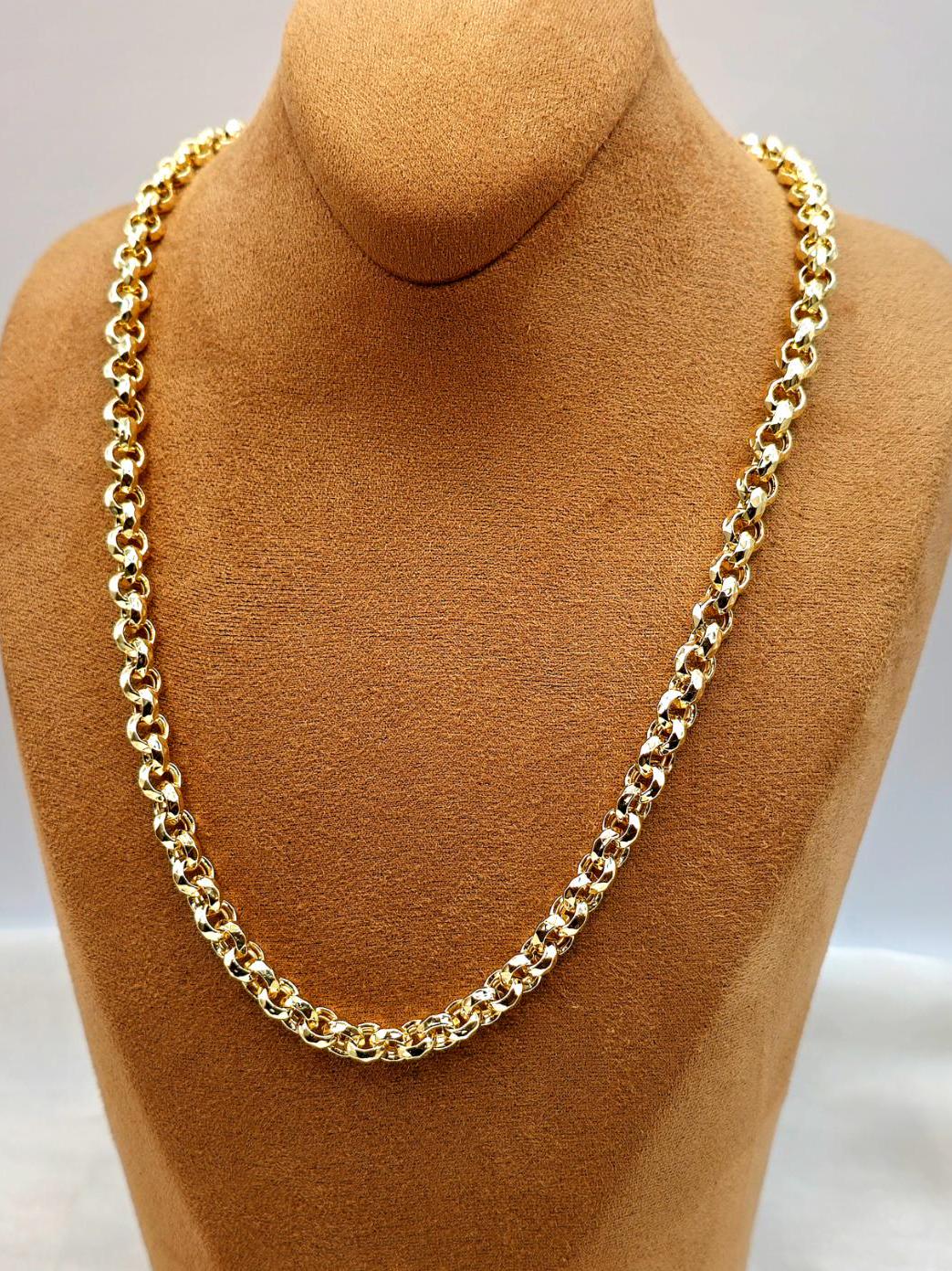 14K Solid Gold Rolo Chain Necklace: Diamond-cut Yellow Gold Link ...