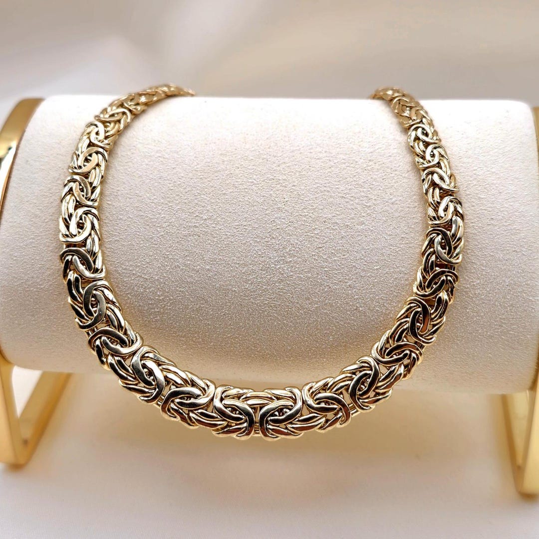 14K Solid Gold Byzantine Necklace: 9MM Diamond-cut Chain - Etsy
