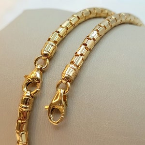 18K Solid Gold Box Chain Necklace, Real 18-karat Gold Round Box Chain ...