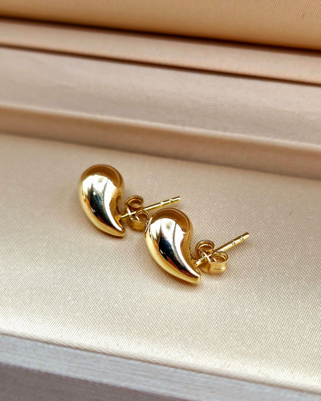18K Gold Studs Earrings, Real 18K Yellow Gold Studs Hoop Earrings, Stylish Gold Earrings for Her ...