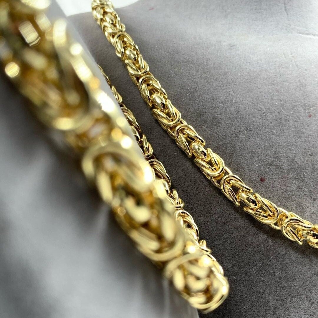 14K Solid Gold Byzantine Chain Necklace: Diamond-cut Yellow Gold Links ...