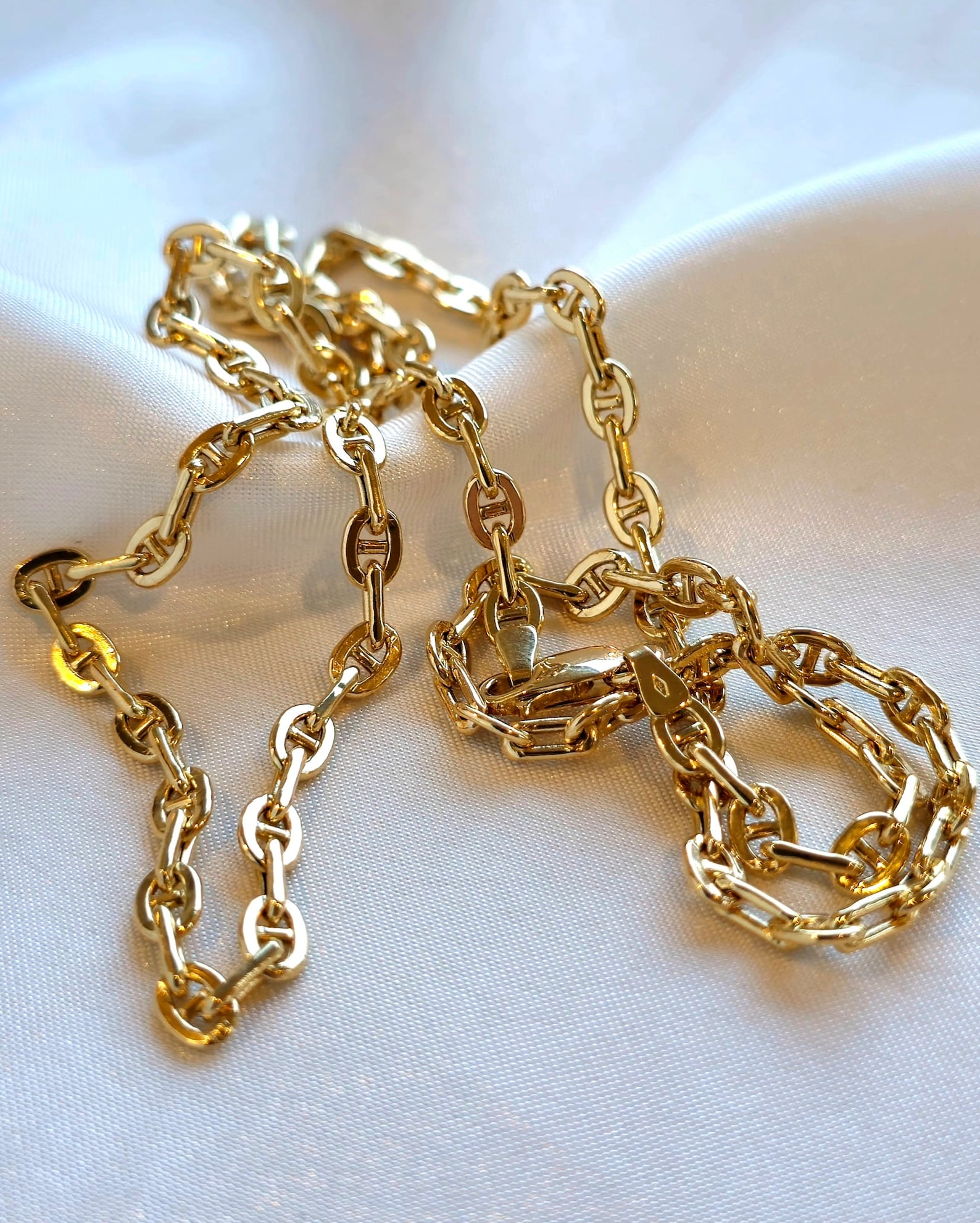 18K Solid Gold Anchor Chain Necklace: 4mm-4.5mm Yellow Gold Link - Etsy